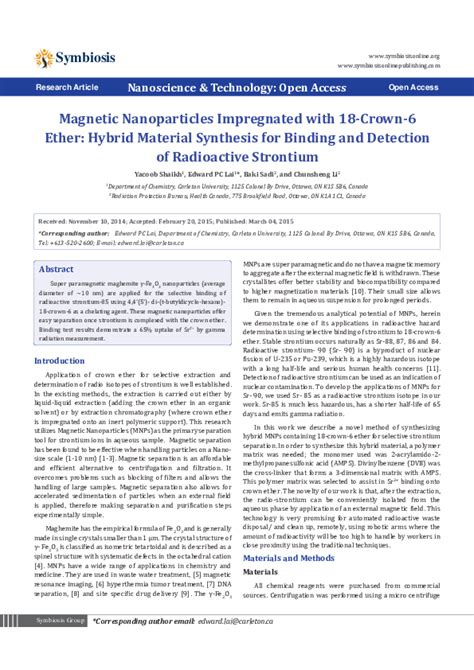 Pdf Magnetic Nanoparticles Impregnated With 18 Crown 6 Ether Hybrid