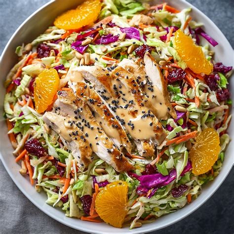 Chicken Coleslaw Salad With Ginger Sesame Dressing Healthy Crunchy Bowl
