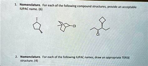 1 Nomenclature For Each Of The Following Compound Structures Provide
