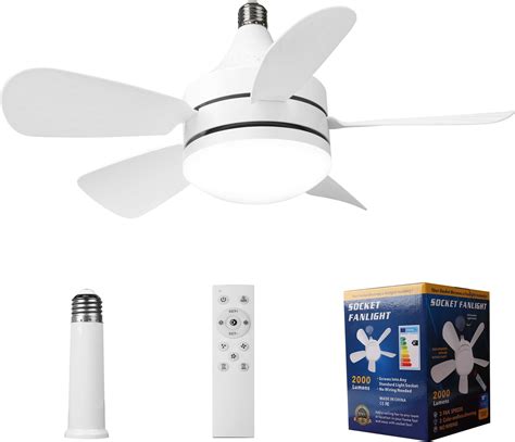 Socket Fan Light Ceiling Fans With Lights And Remote Control 3 Colors 3000k 6500k