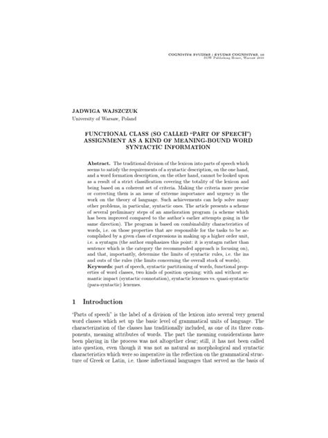 Functional Class So Called Part Of Speech Assignment As A 3929ea86r4