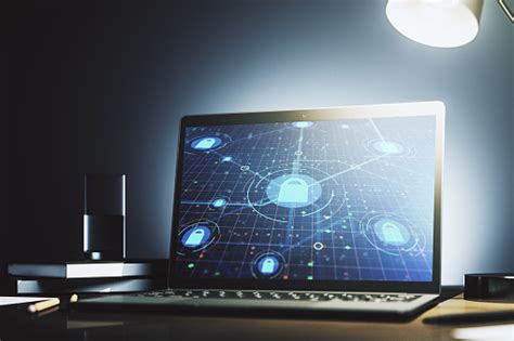 현대 노트북 화면에 잠금 기호 와 마이크로 회로 그림 창조적 인 아이디어 개념 보호 및 방화벽 개념 3d 렌더링 0명에 대한 스톡 사진 및 기타 이미지 Istock