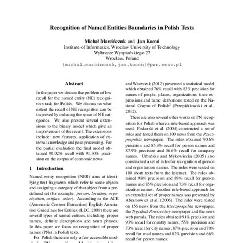 Recognition Of Named Entities Boundaries In Polish Texts Acl Anthology