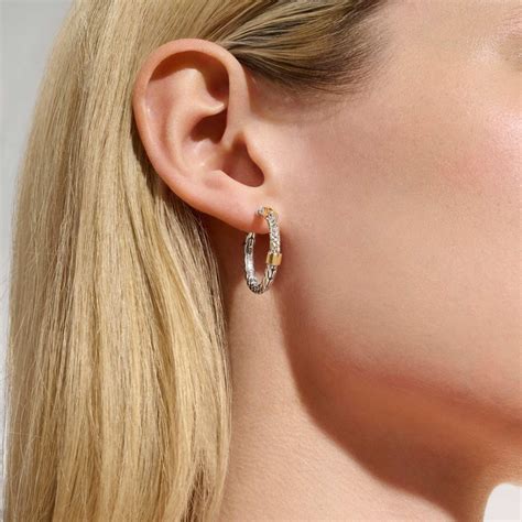 John Hardy Essential Two Tone Pave Hoop Earrings Ezzp988682di