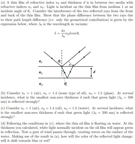 solved a a thin film of refractive index n2 and thickness