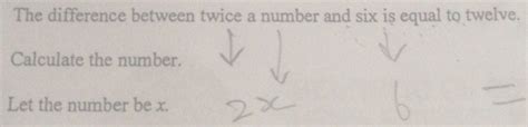 Solved The Difference Between Twice A Number And Six Is Equal To