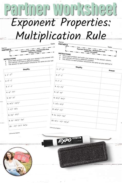Exponent Properties Multiplication Rule Partner Worksheet Simplifying
