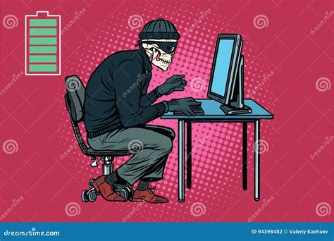 dead skeleton hacker hacked computer stock vector illustration of