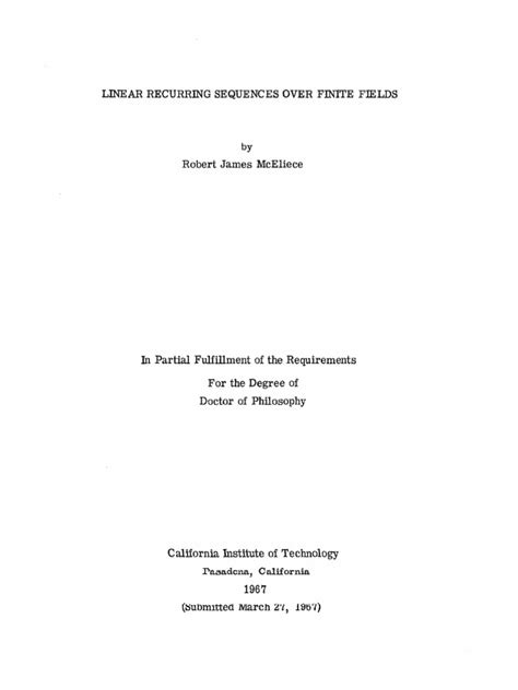 Linear Recurring Sequences Over Finite Fields Robert James Mceliece Pdf