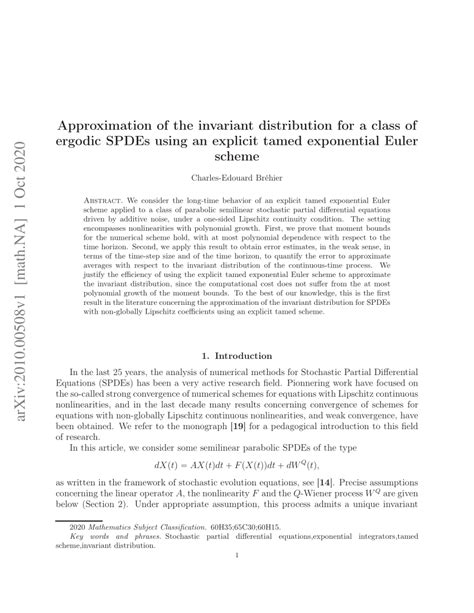 Pdf Approximation Of The Invariant Distribution For A Class Of Ergodic Spdes Using An Explicit