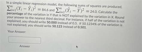 Solved In A Simple Linear Regression Model The Following