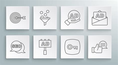라인 Seo 최적화 리드 관리 광고 키 고객 제품 평가 및 타겟 아이콘을 설정합니다 벡터 5에 대한 스톡 벡터 아트 및 기타 이미지 Istock