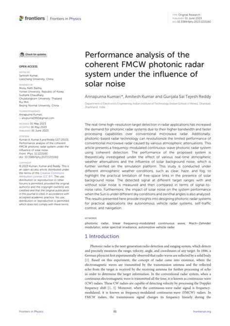 Pdf Performance Analysis Of The Coherent Fmcw Photonic Radar System