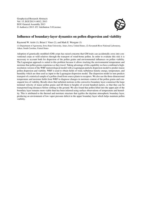 Pdf Influence Of Boundary Layer Dynamics On Pollen Dispersion And Viability