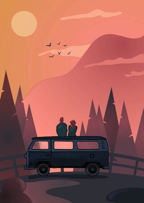 Combi Volkswagen Vw Van Car Affiches De Voyage Rétro Paysage Vectoriel Affiches De Voyage