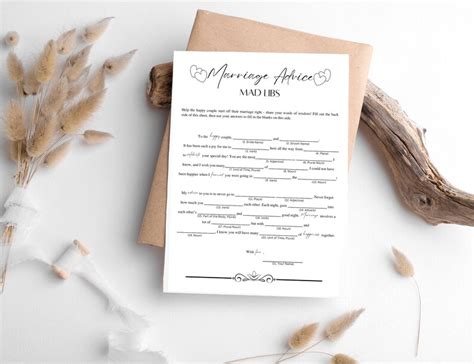 Marriage Advice Mad Libs For Wedding Wedding Mad Libs Printable
