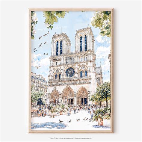 Notre Dame Watercolor Art Print Digital Download Wall Art For Home