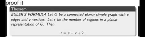 solved proof it theorem euler s formula let g be 2 connected planar