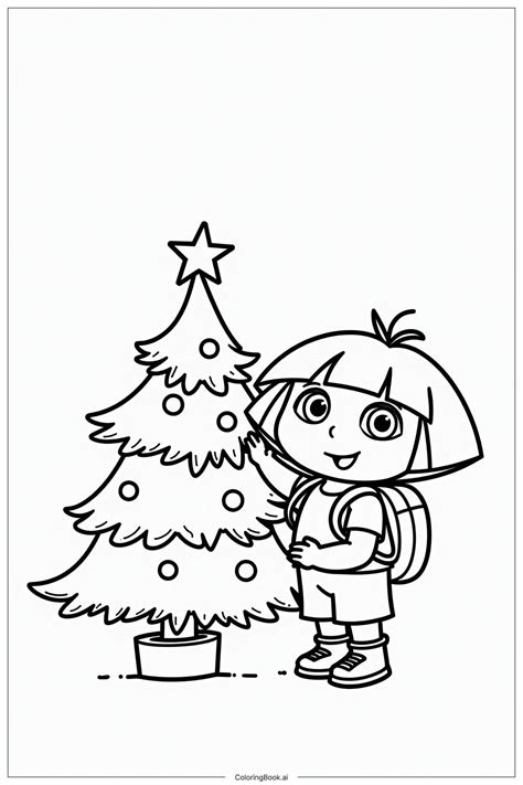 도라 크리스마스 트리 모험 색칠하기 페이지 무료 Pdfandpng 인쇄 가능