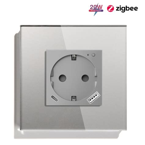 Розетка Умная Zigbee одинарная с Usb и Type C входами быстрая зарядка 20w мониторинг