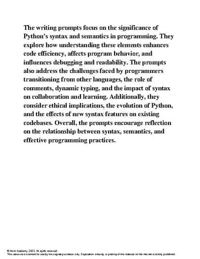 20 Writing Prompts Introduction To Python Syntax And Semantics 20