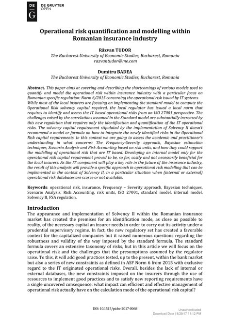 Pdf Operational Risk Quantification And Modelling Within Romanian