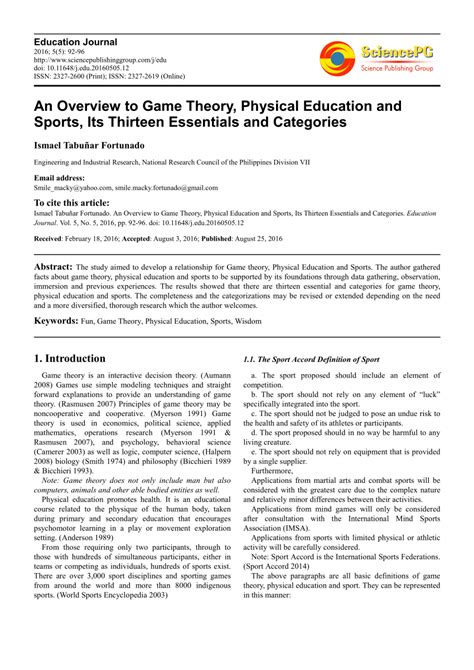 pdf an overview to game theory physical education and sports its