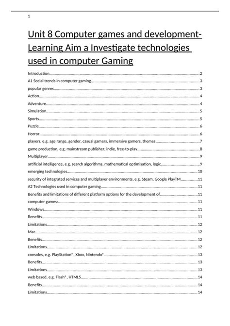 Btec It Unit 8 Games Development Assignment 1 Learning Aim A Distinction Grade Achieved