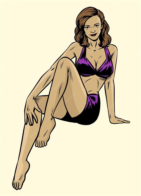 Premium Vector Sexy Vintage Pinup Girl Wearing Swim Wear
