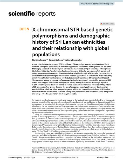 Pdf X Chromosomal Str Based Genetic Polymorphisms And Demographic History Of Sri Lankan