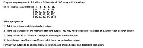 Solved Programming Assignment Initialize A 2 Dimensional