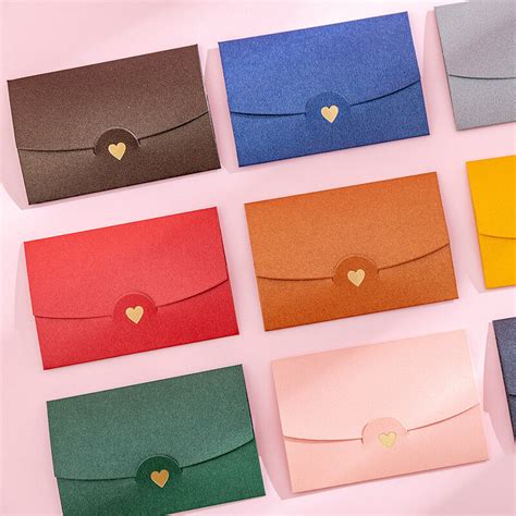 작은 인사 카드 이름 카드 봉투 핫 스탬핑 사랑 진주 빛 종이 미니 봉투 컬러 작은 봉투 로트당 10 개 인쇄제품
