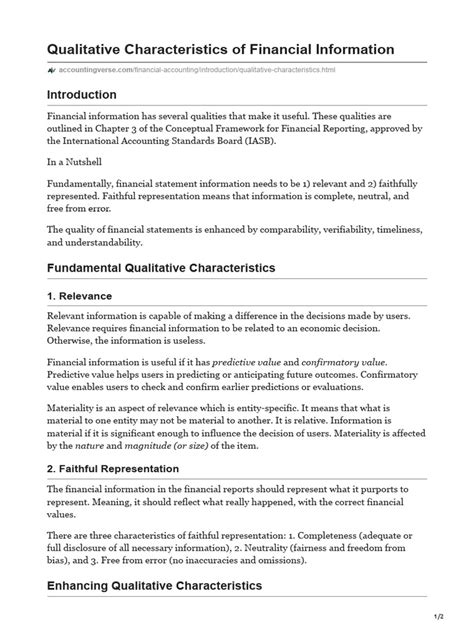 Qualitative Characteristics Of Financial Information Pdf Information Business