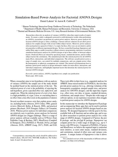0 1 Simulation Based Power Analysis For Factorial Anova Designs Pdf