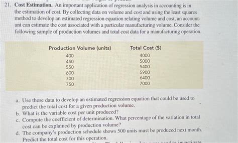 Solved 1 Cost Estimation An Important Application Of