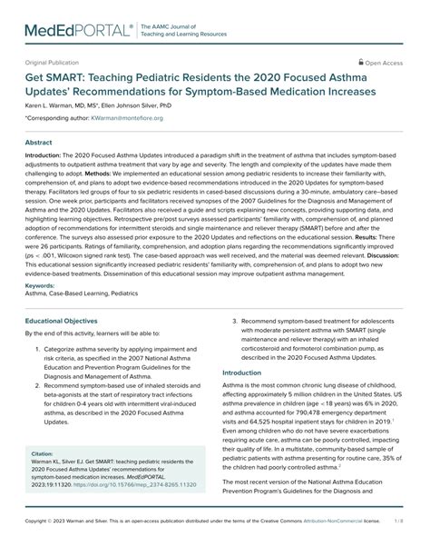 Pdf Get Smart Teaching Pediatric Residents The 2020 Focused Asthma