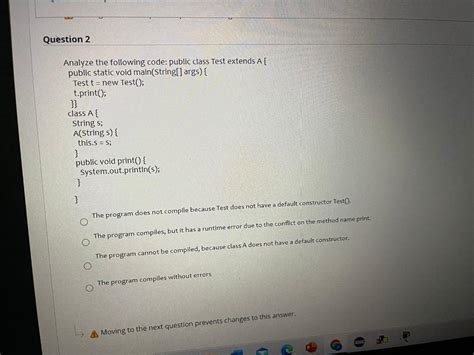 solved analyze the following code public class test extends