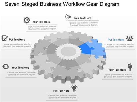 Gk Seven Staged Business Workflow Gear Diagram Powerpoint Template Template Presentation