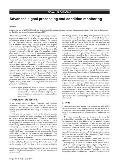Pdf Advanced Signal Processing And Condition Monitoring