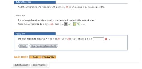 Solved Tutorial Exercise Find The Dimensions Of A Rectangle Chegg