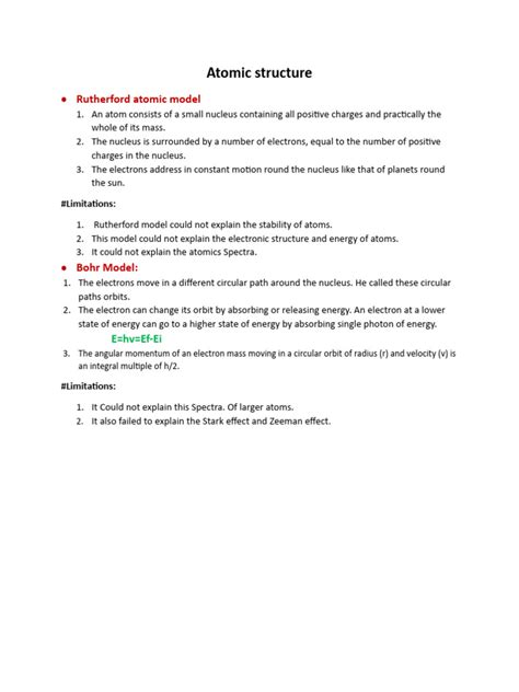 Atomic Structure Lecture Note 1 Pdf Electron Atoms