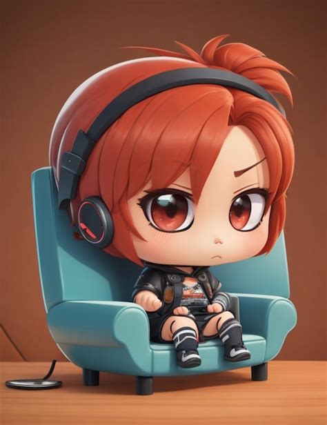 Premium Ai Image A Chibi Character With A Determined Expression Perched On The Edge Of A Chair