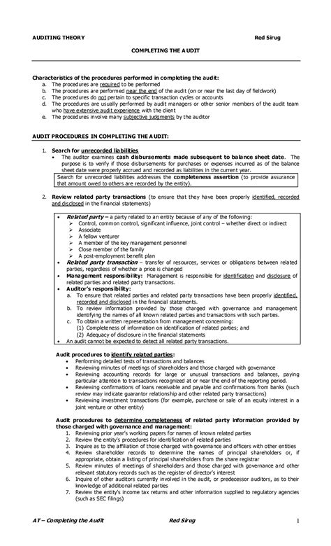 Auditing Theory Completing The Audit Notes Auditing Theory Red Sir Ug Completing The A Udit