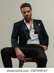 Sexy Bearded Man Tuxedo Open Collar Stock Photo 2387658767 Shutterstock