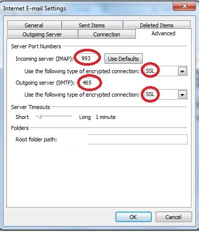 Configuring IMAPS And SMTPS In Outlook 2010