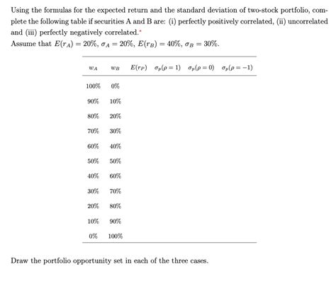solved using the formulas for the expected return and the