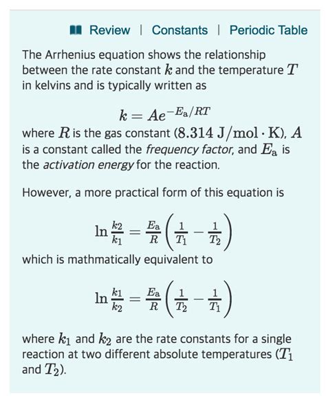 Solved Reviewi Constants Periodic Table The Arrhenius