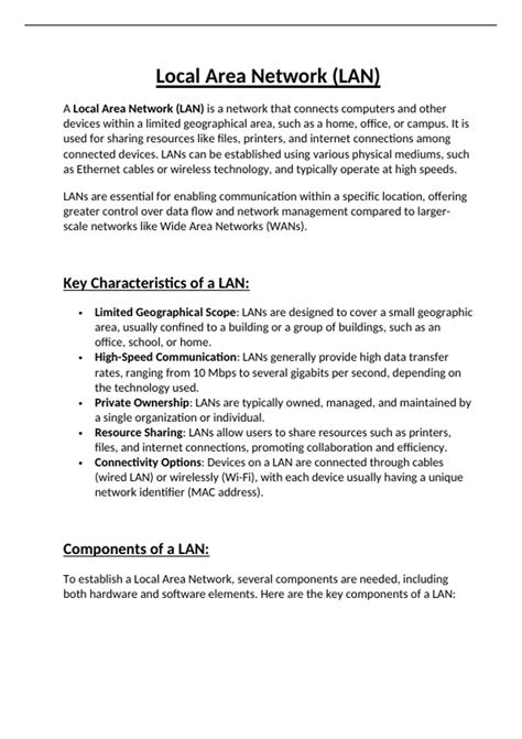 Local Area Network Lan Architecture Setup And Applications Computer Science Stuvia Us