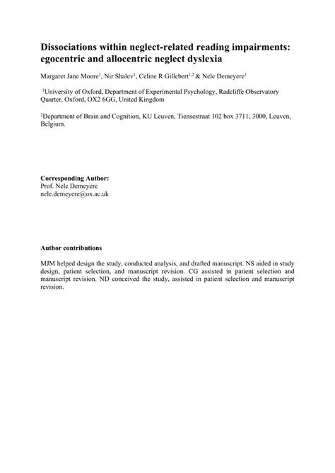 Pdf Dissociations Within Neglect Related Reading Impairments