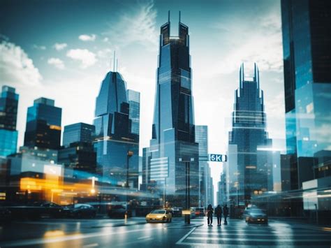 Premium Ai Image Urban Connectivity Modern Cityscape With Network Icons In Double Exposure